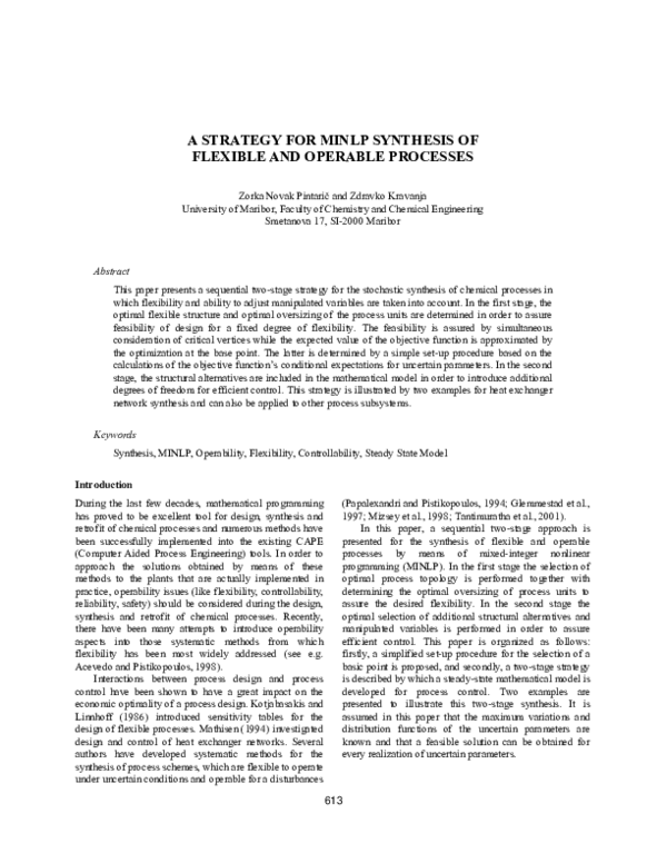 (PDF) A strategy for MINLP synthesis of flexible and operable processes