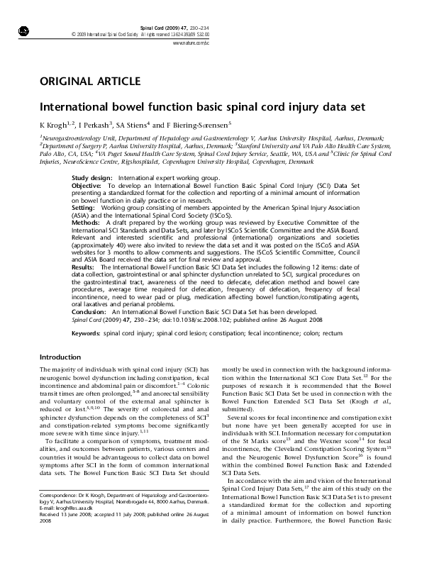 (PDF) International bowel function basic spinal cord injury data set