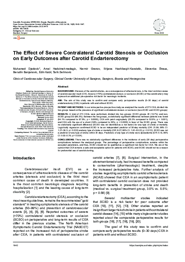 (PDF) The Effect of Severe Contralateral Carotid Stenosis or Occlusion ...