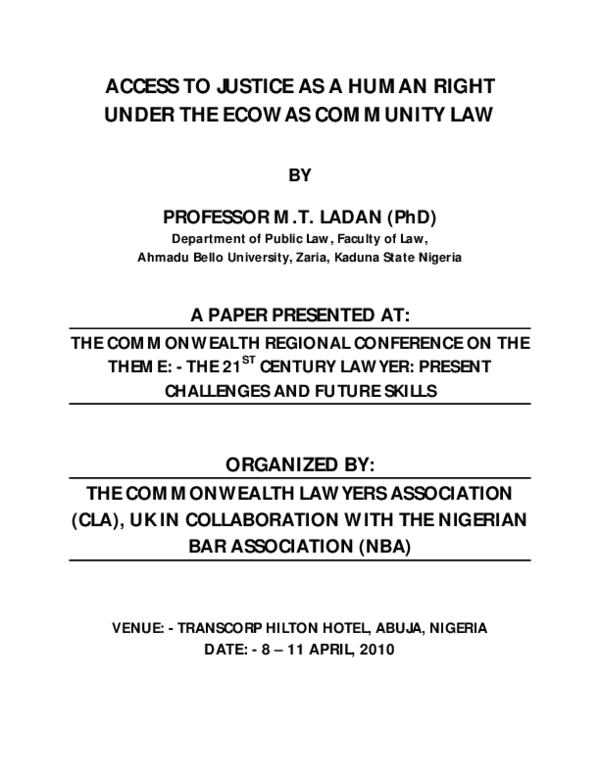 (PDF) Access to Justice as a Human Right Under the Ecowas Community Law