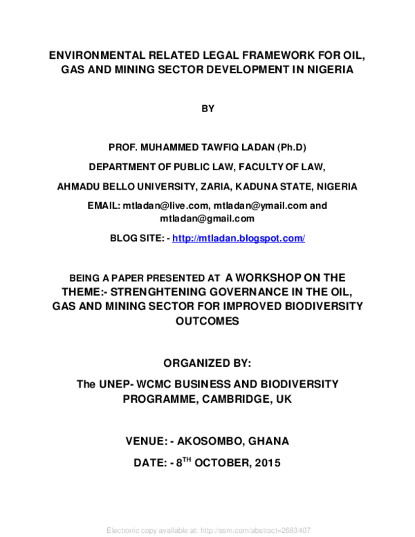(PDF) Environmental Related Legal Framework for Oil, Gas and Mining ...