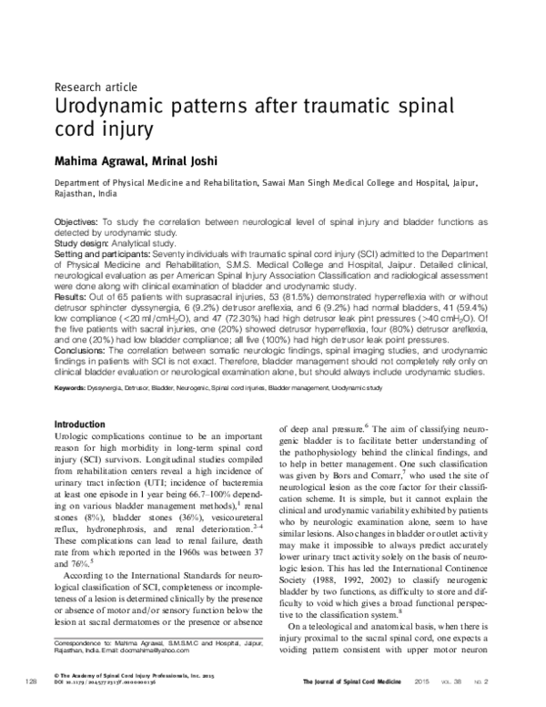 (PDF) Urodynamic patterns after traumatic spinal cord injury | Inder ...