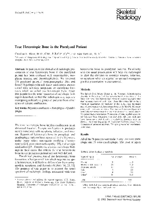 (PDF) True heterotopic bone in the paralyzed patient