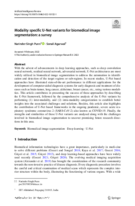 (PDF) Modality specific U-Net variants for biomedical image segmentation: a survey