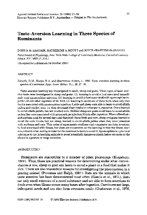(PDF) Taste-aversion learning in three species of ruminants