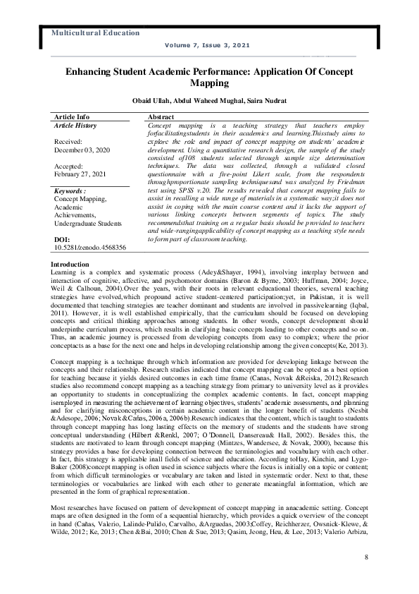 (PDF) Enhancing Student Academic Performance: Application Of Concept Mapping