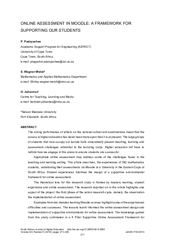 (PDF) Online assessment in Moodle: A framework for supporting our students