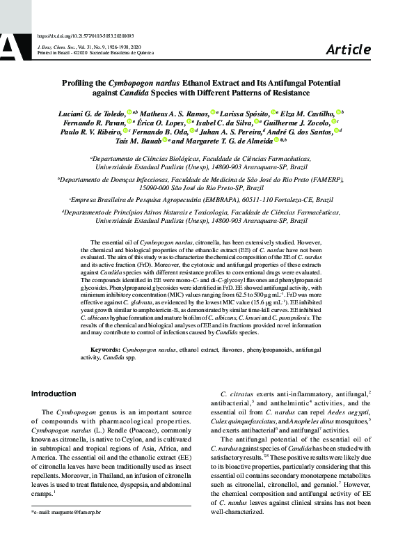 (PDF) Cymbopogon nardus Extract's Antifungal Efficacy