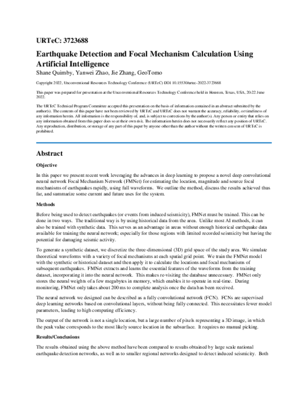 (PDF) Earthquake Detection and Focal Mechanism Calculation Using Artificial Intelligence