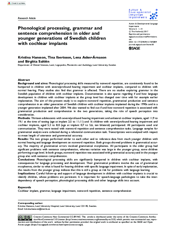 (PDF) Phonological processing, grammar and sentence comprehension in older and younger ...