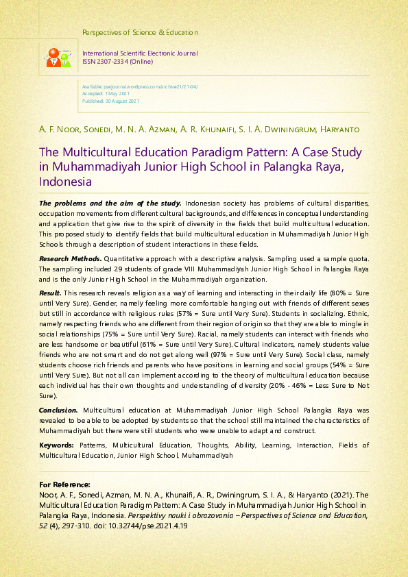 (PDF) The Multicultural Education Paradigm Pattern: A Case Study in Muhammadiyah Junior High ...