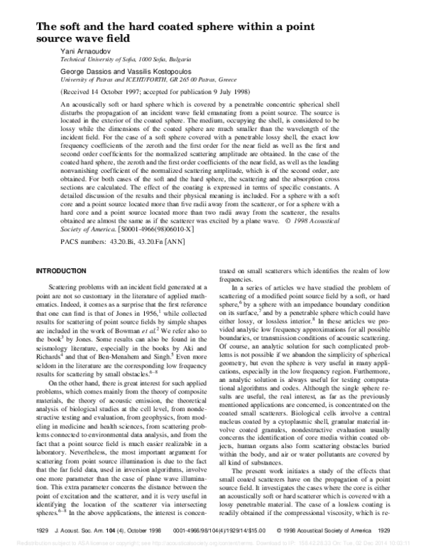 (PDF) The soft and the hard coated sphere within a point source wave field