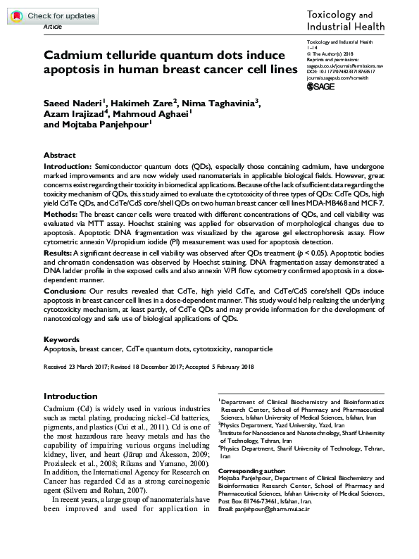 (PDF) Cadmium telluride quantum dots induce apoptosis in human breast ...