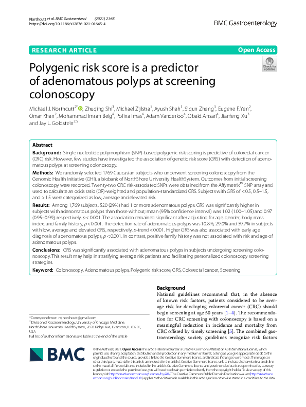 (PDF) Polygenic risk score is a predictor of adenomatous polyps at ...