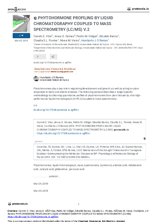(PDF) PHYTOHORMONE PROFILING BY LIQUID CHROMATOGRAPHY COUPLED TO MASS SPECTROMETRY (LC/MS) v1 ...