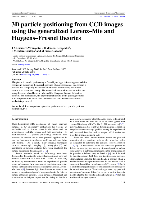 (PDF) 3D particle positioning from CCD images using the generalized Lorenz–Mie and Huygens ...