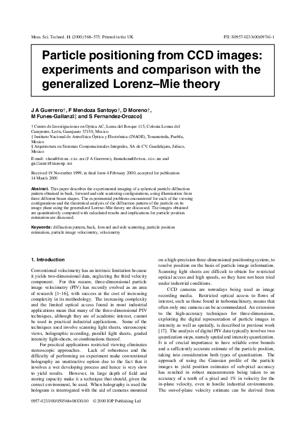 Pdf Particle Positioning From Ccd Images Experiments And Comparison