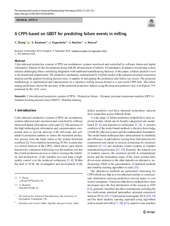 (PDF) A CPPS based on GBDT for predicting failure events in milling