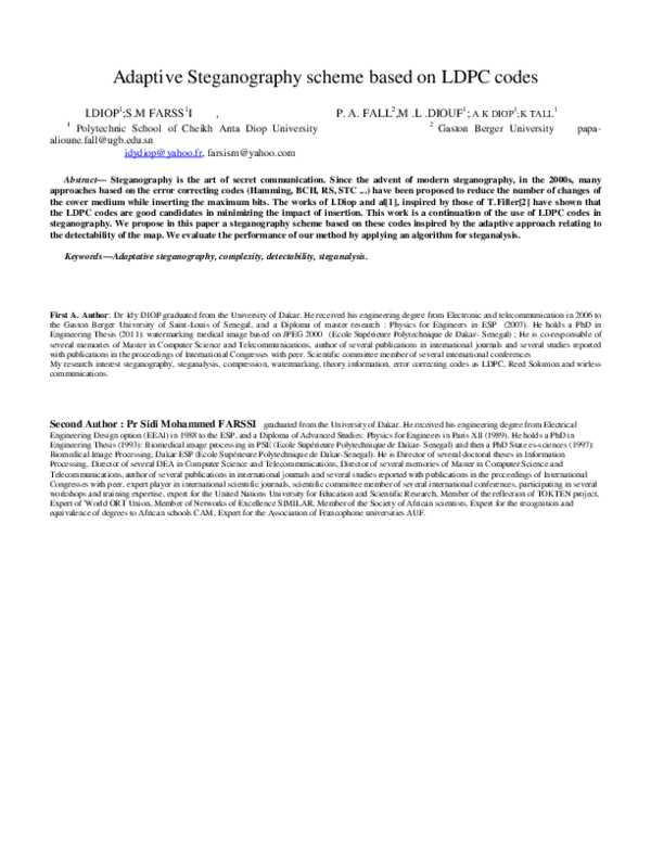 (PDF) Adaptive steganography scheme based on LDPC codes