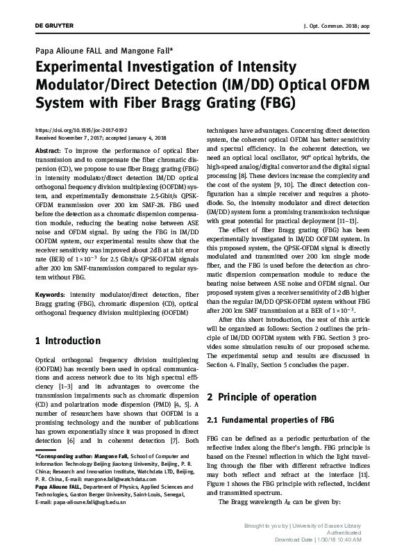 (PDF) Experimental Investigation of Intensity Modulator/Direct Detection (IM/DD) Optical OFDM ...