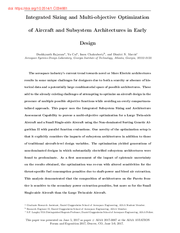 (PDF) Integrated Sizing and Multi-objective Optimization of Aircraft ...