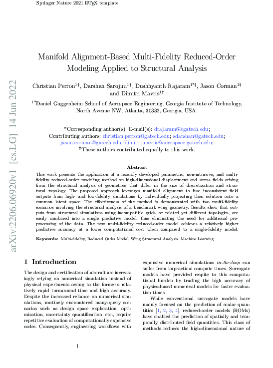 (PDF) Manifold alignment-based multi-fidelity reduced-order modeling applied to structural analysis