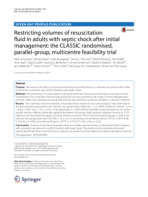 (PDF) Restricting volumes of resuscitation fluid in adults with septic ...