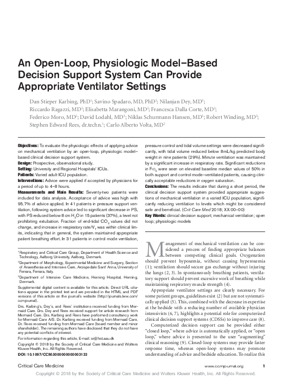 (PDF) An Open-Loop, Physiologic Model-Based Decision Support System Can Provide Appropriate ...