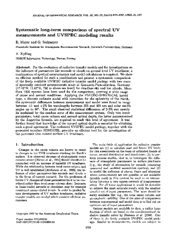 (PDF) Systematic long-term comparison of spectral UV measurements and ...