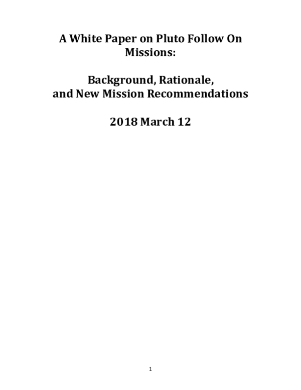 (PDF) A White Paper on Pluto Follow On Missions: Background, Rationale ...