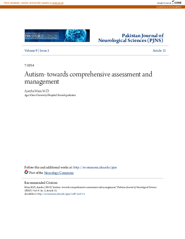 (PDF) Autism- towards comprehensive assessment and management