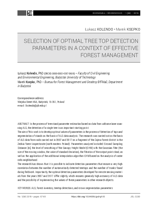 Pdf Selection Of Optimal Tree Top Detection Parameters In A Context
