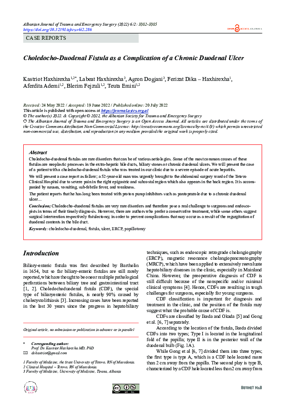(PDF) Choledocho-Duodenal Fistula as a Complication of a Chronic ...