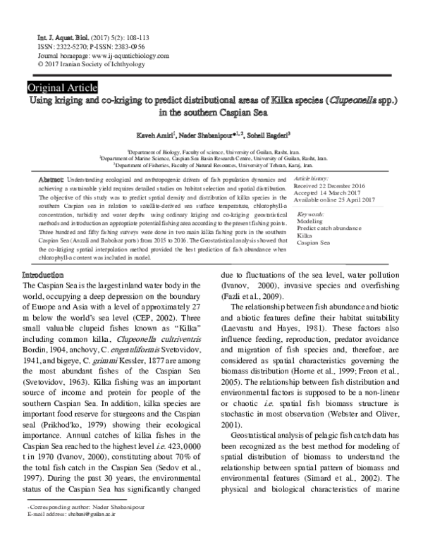 (PDF) Using kriging and co-kriging to predict distributional areas of Kilka species (Clupeonella ...
