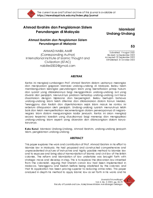 (PDF) Ahmad Ibrahim dan Pengislaman Sistem Perundangan di Malaysia
