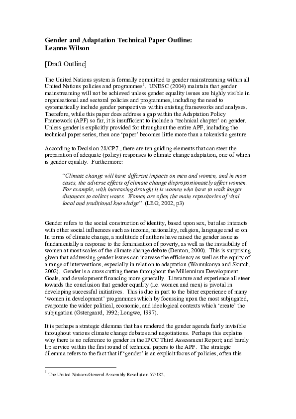 (PDF) Gender and Adaptation Technical Paper Outline