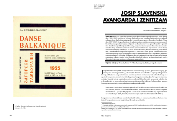 (PDF) Josip Slavenski, Avant-Garde and Zenitism