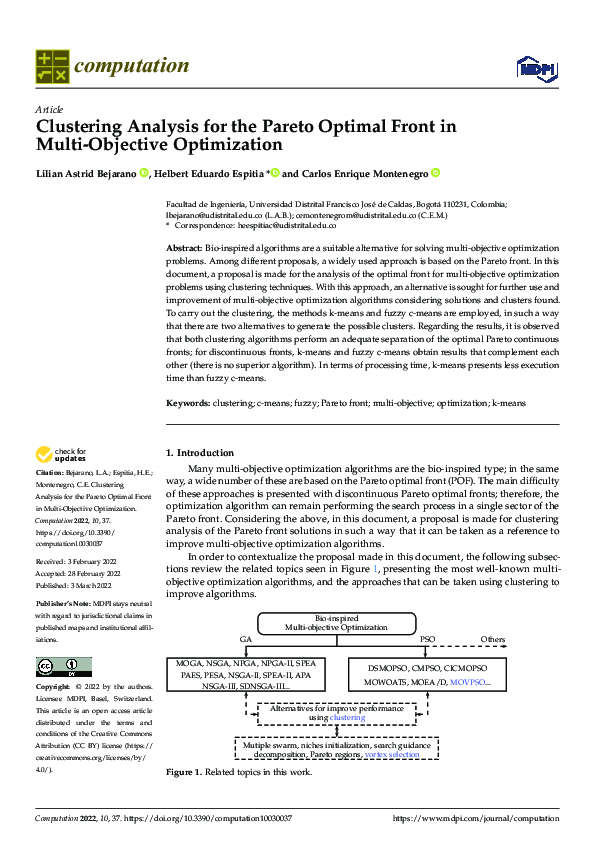 (PDF) Clustering Analysis for the Pareto Optimal Front in Multi-Objective Optimization