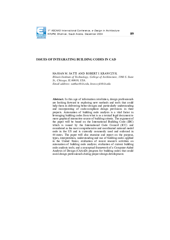 (PDF) Issues of integrating building codes in CAD
