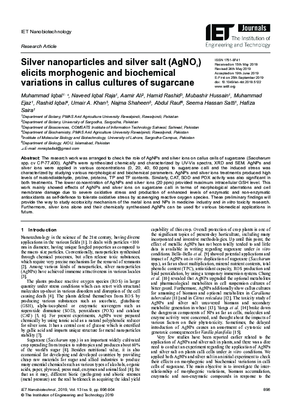 (PDF) Silver nanoparticles and silver salt (AgNO3) elicits morphogenic ...