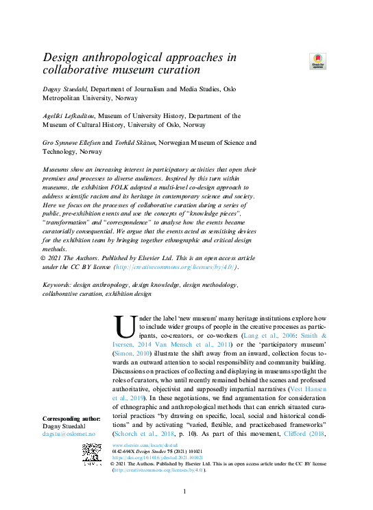 (PDF) Design anthropological approaches in collaborative museum curation