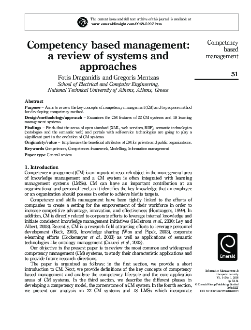 (PDF) Competency based management: a review of systems and approaches