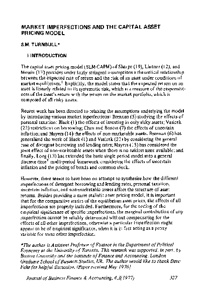 (PDF) Market Imperfections and the Capital Asset Pricing Model