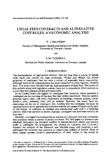 (PDF) Legal fees contracts and alternative cost rules: An economic analysis