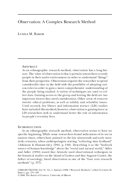 (PDF) Observation: A Complex Research Method