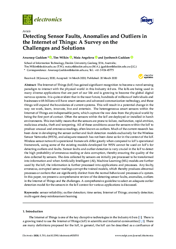 Pdf Detecting Sensor Faults Anomalies And Outliers In The Internet