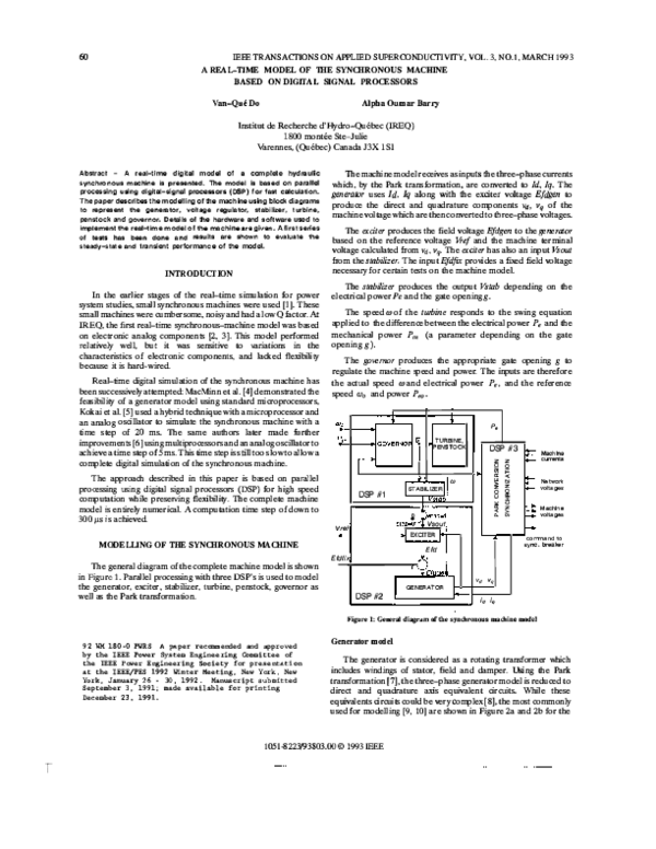 Pdf A Real Time Model Of The Synchronous Machine Based On Digital Signal Processors