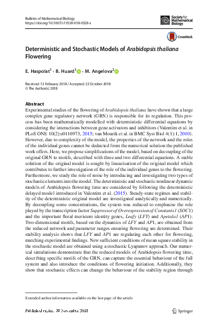 (PDF) Deterministic and Stochastic Models of Arabidopsis thaliana Flowering