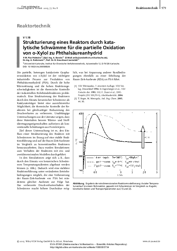 (PDF) Strukturierung eines Reaktors durch katalytische Schwämme für die ...