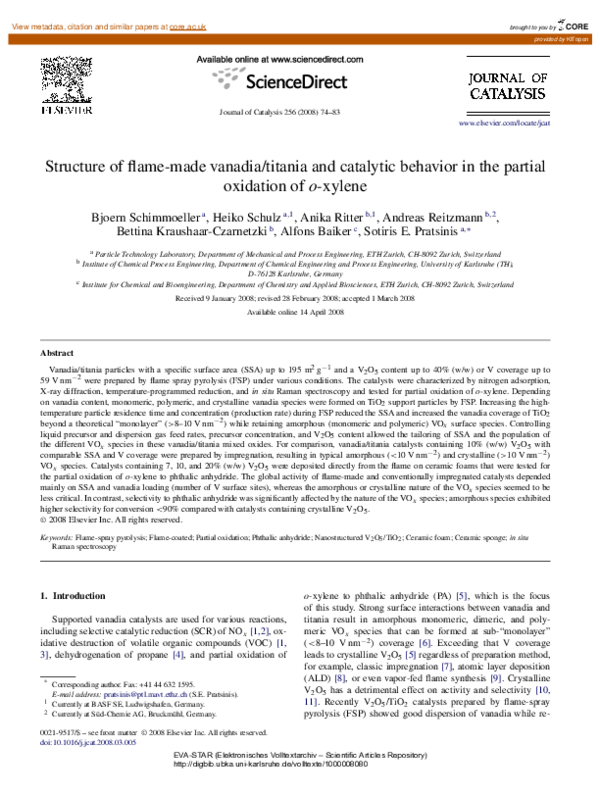 (PDF) Structure of Flame-made Vanadia/Titania and Catalytic Behaviour ...